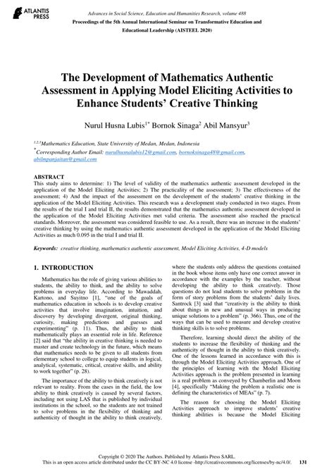 Pdf The Development Of Mathematics Authentic Assessment In Applying Model Eliciting Activities