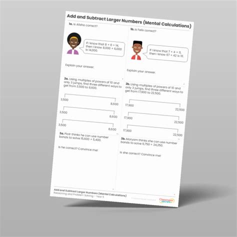 Year 5 Add And Subtract Larger Numbers Mental Calculations Varied Fluency Resource Classroom