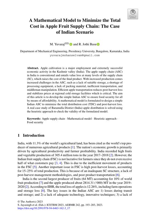Pdf A Mathematical Model To Minimize The Total Cost In Apple Fruit Supply Chain The Case Of