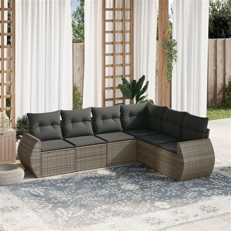 Vidaxl Garden Sofa Set Grey Pe Rattan Powder Coated Steel Large