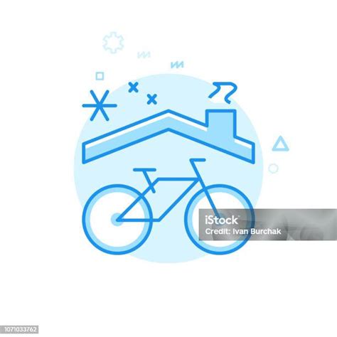 자전거 또는 자전거 겨울 저장 평면 벡터 아이콘 기호 그림 기호 블루 단색 디자인입니다 편집 가능한 스트로크 개성 개념에 대한 스톡 벡터 아트 및 기타 이미지 Istock