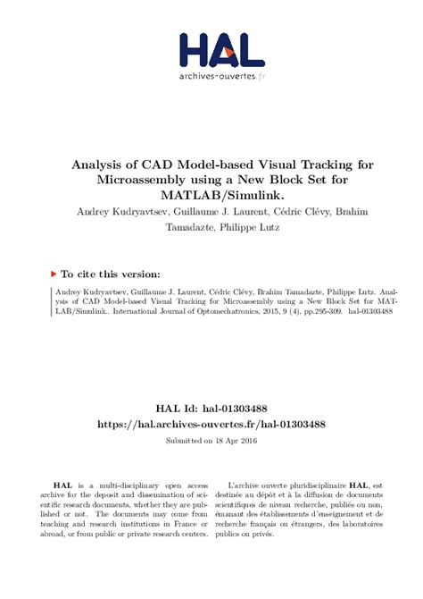 Pdf Analysis Of Cad Model Based Visual Tracking For Microassembly Using A New Block Set For