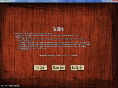 Help Plz Mod Error Lua Stace Traceback Dont Starve Mods And Tools Klei Entertainment Forums