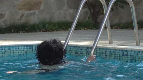 Swimming Woman Exit Pool On Metal Ladder Stock Video Pond5