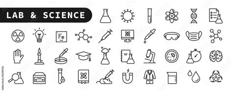 Lab And Science Line Icon Set Editable Stroke Laboratory Equipment Icons Flask Microscope