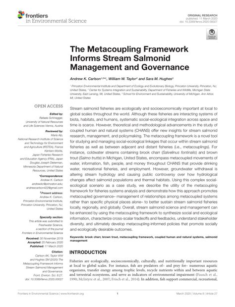 Pdf The Metacoupling Framework Informs Stream Salmonid Management And