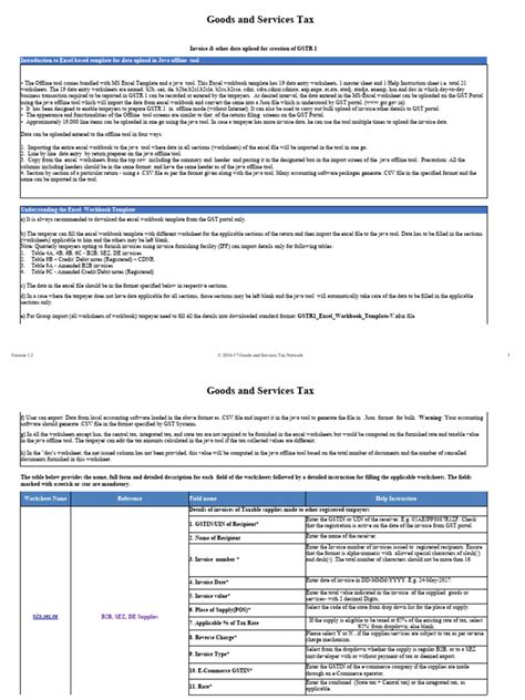 Gstr1 Excel Workbook Template V2 0 Download Free Pdf Invoice Microsoft Excel