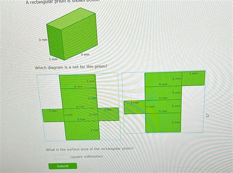 solved a rectangular prism is shown below which diagram is a net for