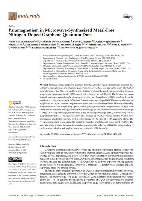 Pdf Paramagnetism In Microwave Synthesized Metal Free Nitrogen Doped