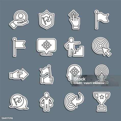 세트 라인 어워드 컵 화살표대상 깃발 검색인을 위한 손 계단 마감 플래그 아이콘 벡터 0명에 대한 스톡 벡터 아트 및 기타 이미지 Istock