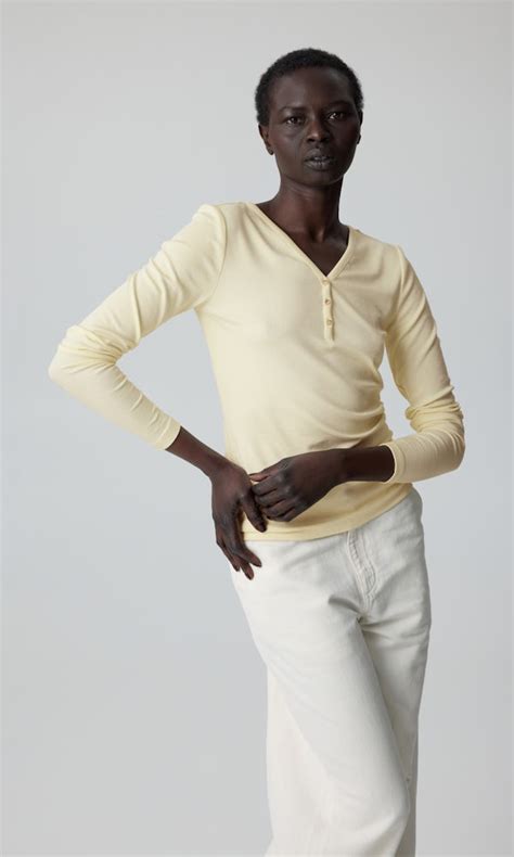 Lys Gul Ribbestrikket Topp Med Knapper Dameklær Cubus