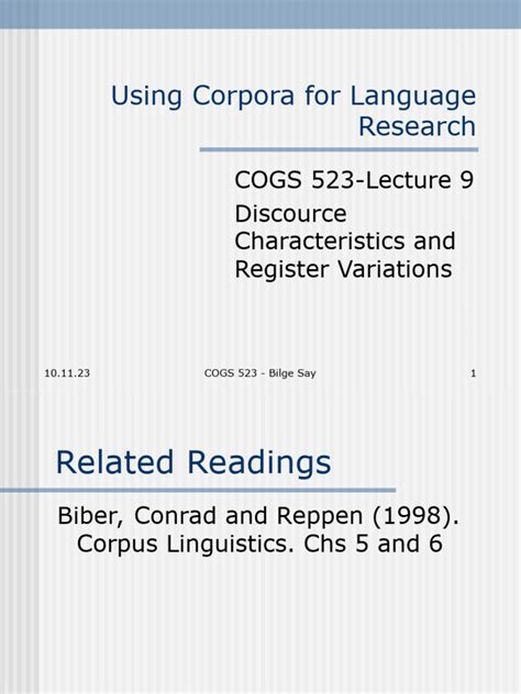9 Using Corpora For Language Research Discourse Characteristics And