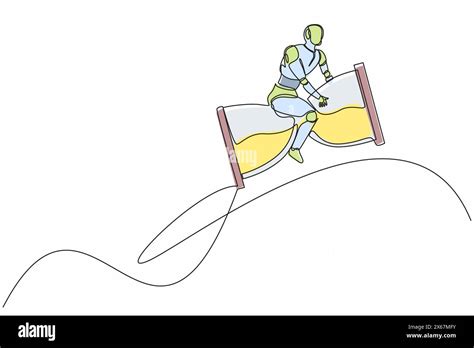 Continuous One Line Drawing Robot Riding And Flying With Hourglass