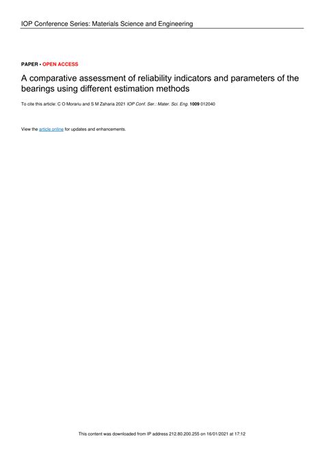 Pdf A Comparative Assessment Of Reliability Indicators And Parameters Of The Bearings Using