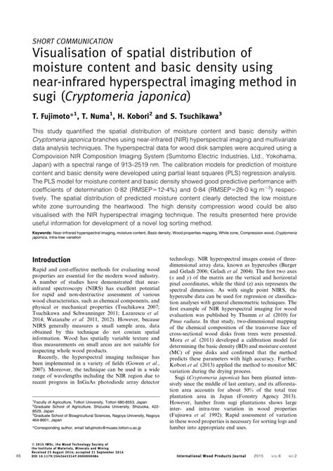 Pdf Visualisation Of Spatial Distribution Of Moisture Content And Basic Density Using Near