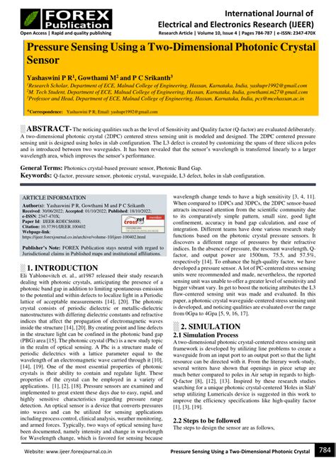Pdf Pressure Sensing Using A Two Dimensional Photonic Crystal Sensor