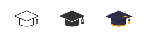 학술 모자 아이콘 라인 글리프 및 플랫 스타일의 학생 모자 교육 기호 벡터 격리 그림 프리미엄 벡터