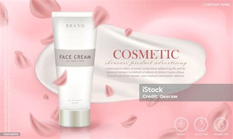스킨 케어 튜브 크림 번짐 및 꽃잎이 있는 분홍색 웹 배너 템플릿 3차원 형태에 대한 스톡 벡터 아트 및 기타 이미지 3차원 형태 건강관리와 의술 광고 Istock