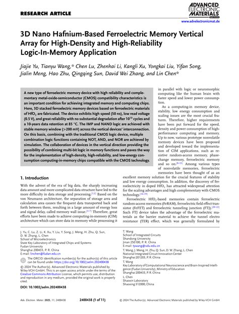 Pdf 3d Nano Hafnium‐based Ferroelectric Memory Vertical Array For High‐density And High