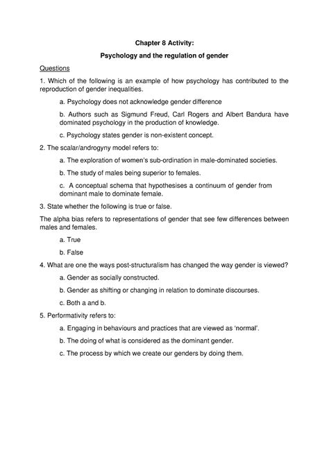 Chapter 8 Online Activity Psychology And The Regulation Of Gender Questions Chapter 8 Activity