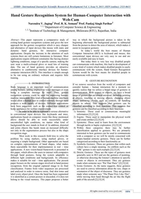 Hand Gesture Recognition System For Human Computer Interaction With Web Cam Pdf