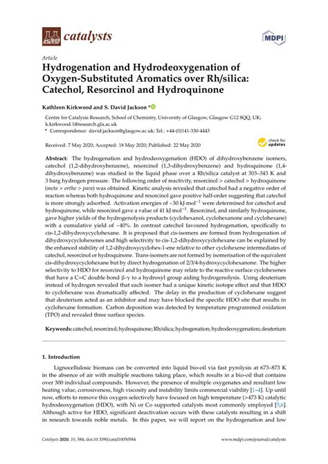 Pdf Hydrogenation And Hydrodeoxygenation Of Oxygen Substituted Aromatics Over Rhsilica