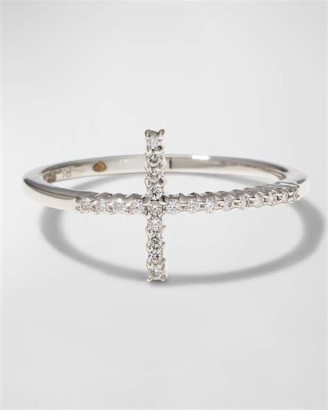 Roberto Coin White Gold Diamond Cross Ring Neiman Marcus