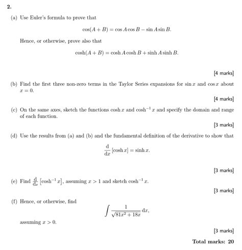 Solved 2 A Use Eulers Formula To Prove That Cosa B