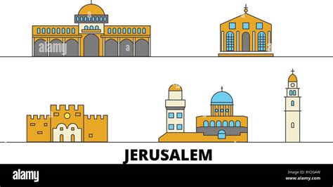 Israel Jerusalem Flat Landmarks Vector Illustration Israel Jerusalem