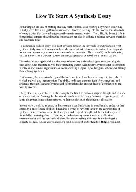 Sample Of Synthesis Essay Pdf