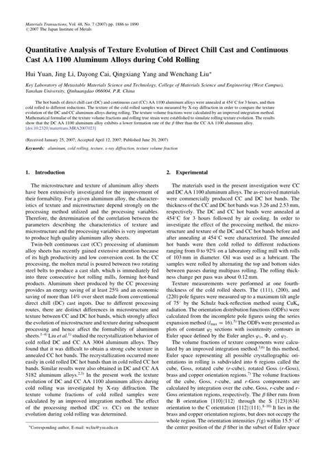 Pdf Quantitative Analysis Of Texture Evolution Of Direct Chill Cast