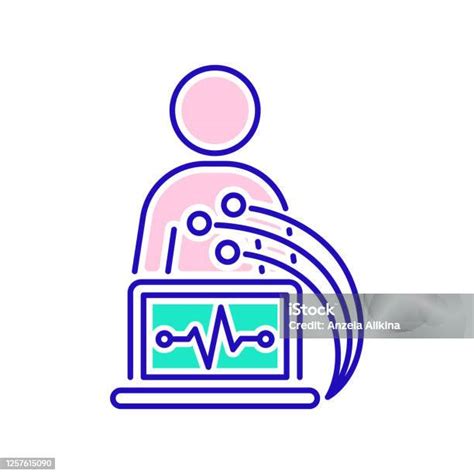 심전도 색상 라인 아이콘 환자의 심장 상태를 확인하기위한 의료 기기 웹 페이지 모바일 앱 프로모션을 위한 그림 윤곽선 0명에