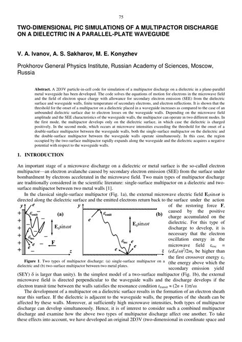 Pdf Two Dimensional Pic Simulations Of A Multipactor Discharge On A Dielectric In A Parallel