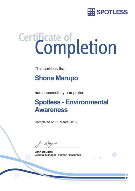 Spotless Environmental Awareness Certificate Pdf