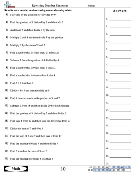 Rewriting Number Sentences Worksheet With Answer Key Printable Pdf Download