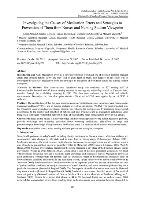 Pdf Investigating The Causes Of Medication Errors And Strategies To Prevention Of Them From