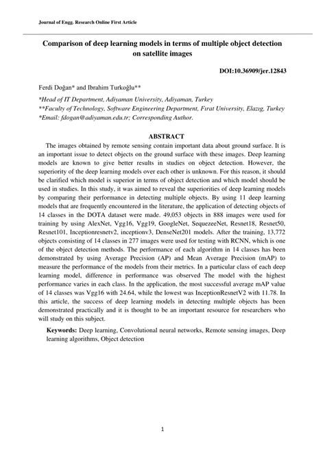Pdf Comparison Of Deep Learning Models In Terms Of Multiple Object