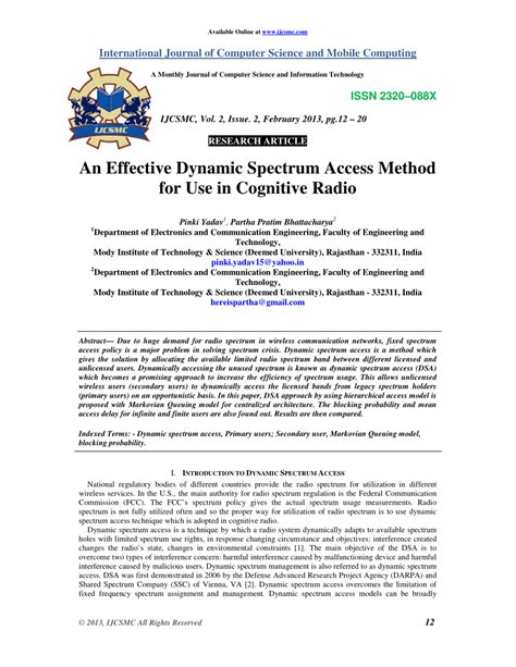 Pdf An Effective Dynamic Spectrum Access Method For Use In Cognitive Radio