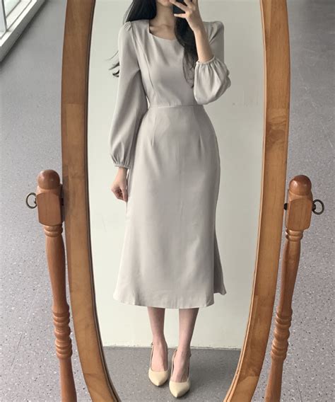 무골반 몸매보정 하트넥 머메이드 롱 원피스 Ops