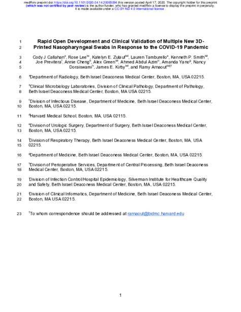 Pdf Open Development And Clinical Validation Of Multiple 3d Printed Sample Collection Swabs