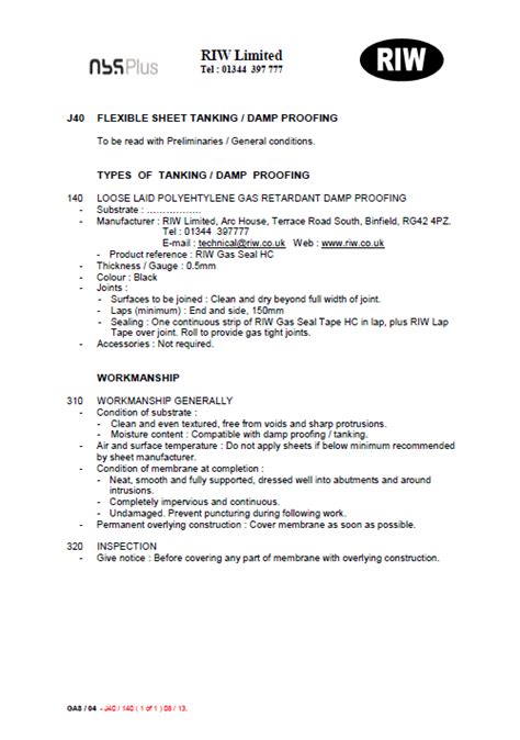 Nbs Specification Clauses Technical Downloads