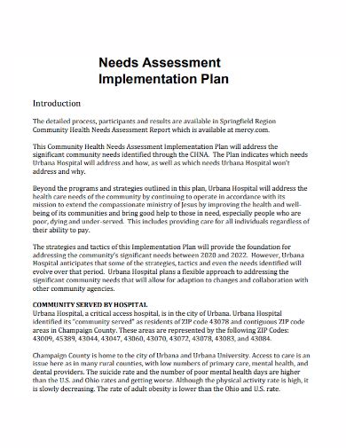 Free 10 Assessment Implementation Plan Samples Risk Community Needs