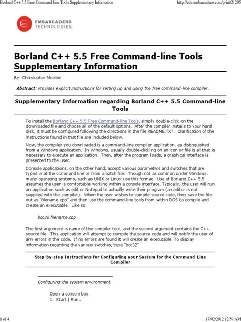 Borland C 55 Free Command Line Tools Supplementary Information Pdf Command Line Interface