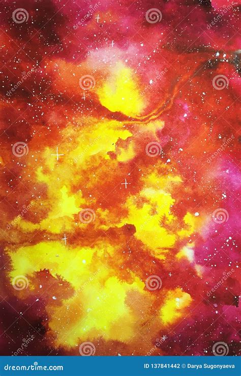 Galaxy Red Colors Background Watercolor Stock Illustration