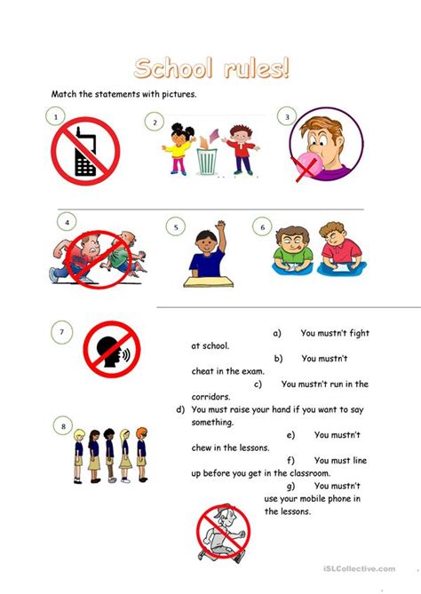 School Rules Mustmustnt English Esl Worksheets For Distance