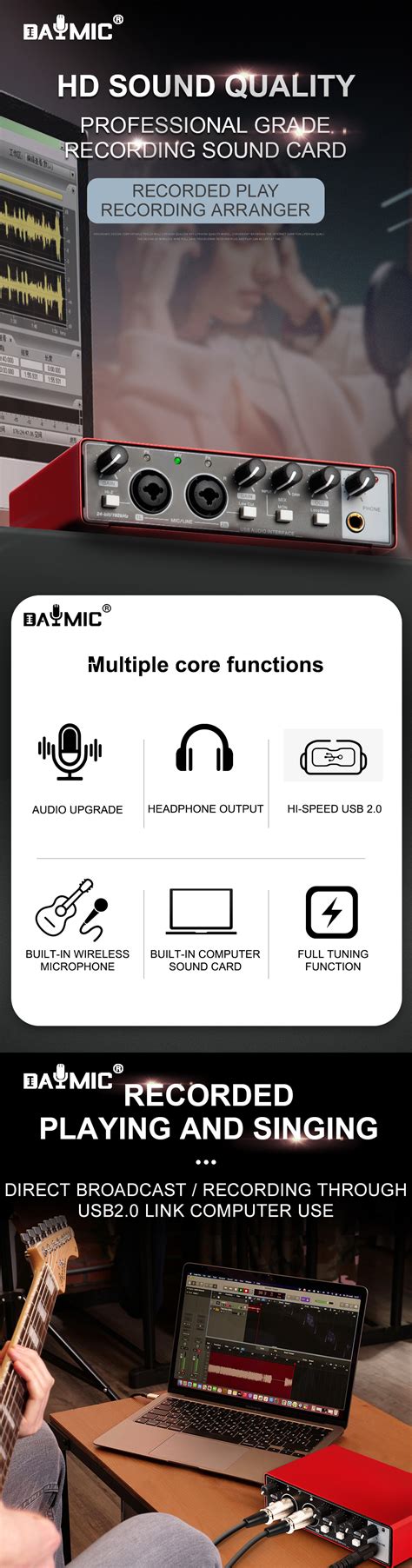 Hot 6 35mm Xlr Inputs Audio Interface Sound Card Audio Interface Computer Recording Live Dubbing