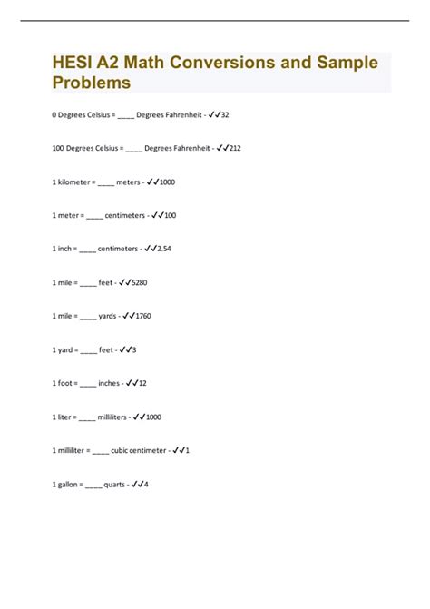 Hesi A2 Math Conversions And Sample Problems Questions And Answers 2023 Graded A Hesi A2