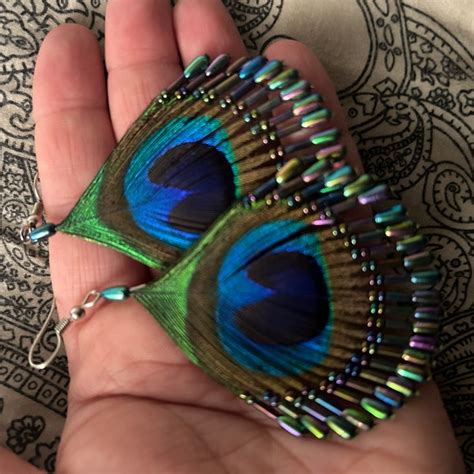 Peacock Feather Earrings Natural Peacock Earring Peacock Feather