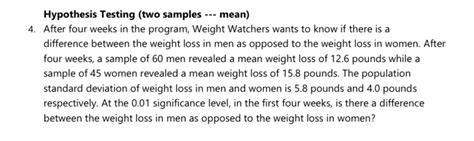 Solved Hypothesis Testing Two Samples ﻿mean4 ﻿after