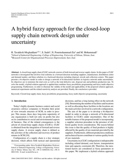 Pdf A Hybrid Fuzzy Approach For The Closed Loop Supply Chain Network